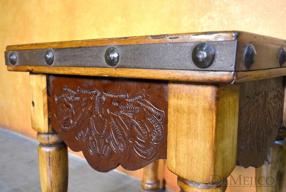Cincel Agave Spanish End Table, Leather End Table - Demejico